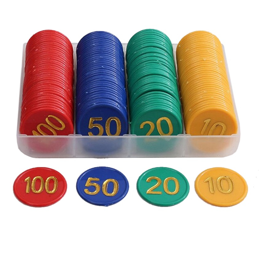 40/80 pcs Plastic Poker Chips Set Golden Printed Numbers in Plastic ...