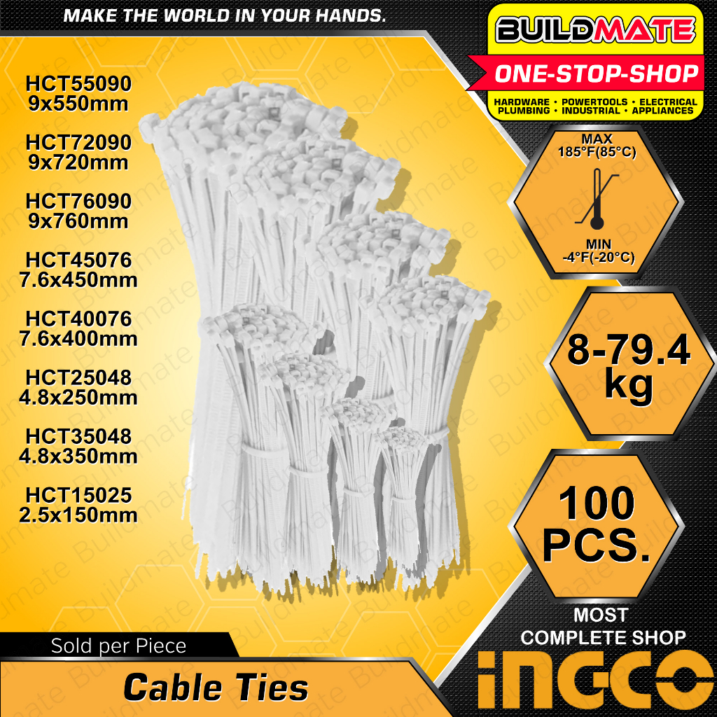 BUILDMATE Ingco 100PCS/SET Cable Ties 350MM - 450MM White Cable Ties ...