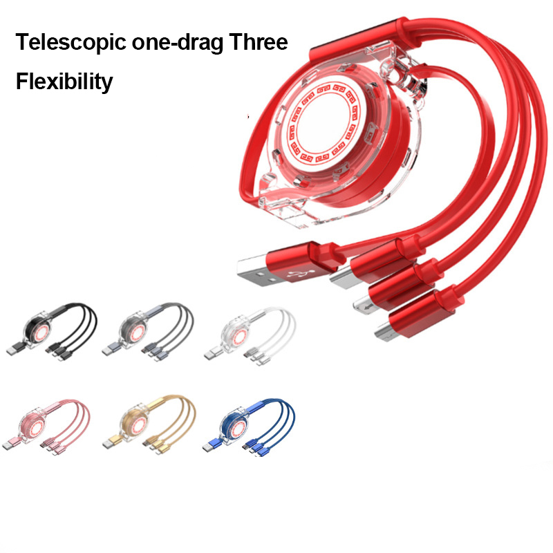 3 In 1 Retractable Micro USB Charge Cable Multi USB Charger Cable USB C ...