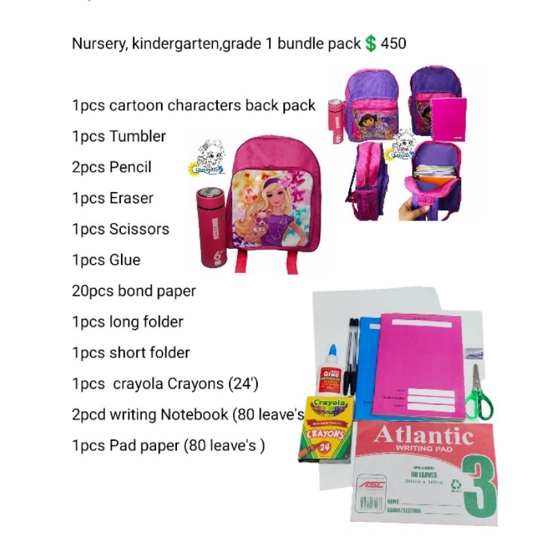 Nursery , kinder , grade 1 , 2 , 3 bag package with tumbler and school ...