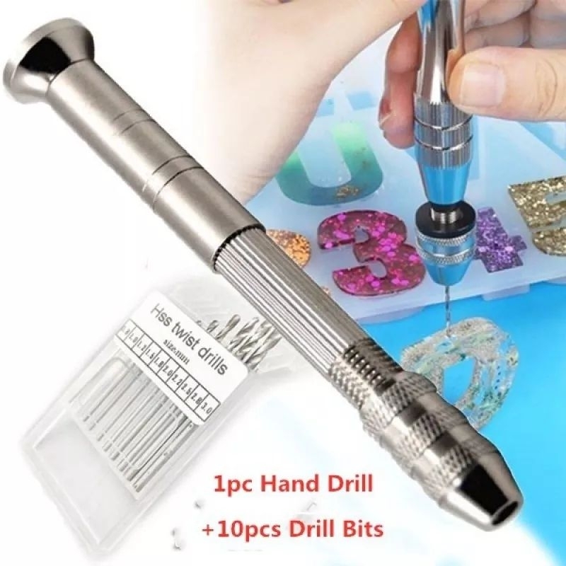 Mini hand drill with 10pcs drill bits | Manual handrill | Twist drill ...