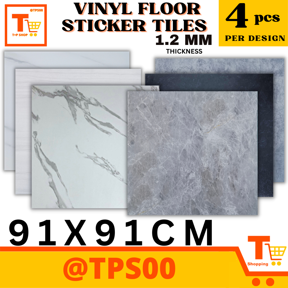 4PCS/SET FLOOR STICKER VINYL TILES "91x91" (SQUARE) WATERPROOF WITH ...