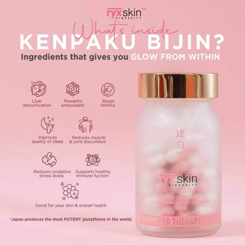 Ryx Authentic Kenpaku Bijin RyxSkin Glutathione Collagen 62 Capsule FDA ...