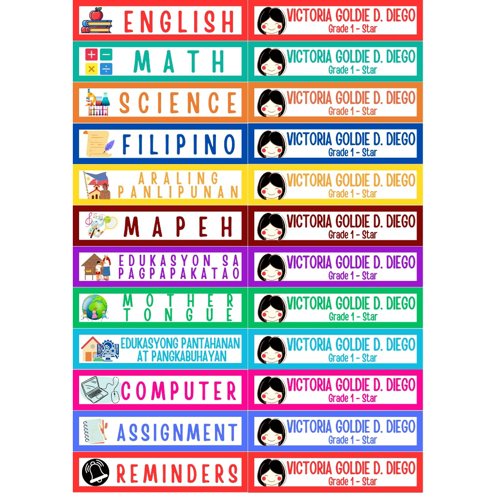 24pcs Personalized Subject Label Subject Name and Name for Kids Subject ...