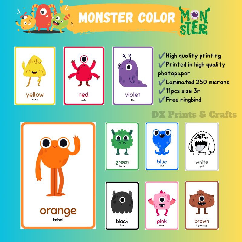 Laminated Educational Flash cards (Monster Color) | Shopee Philippines