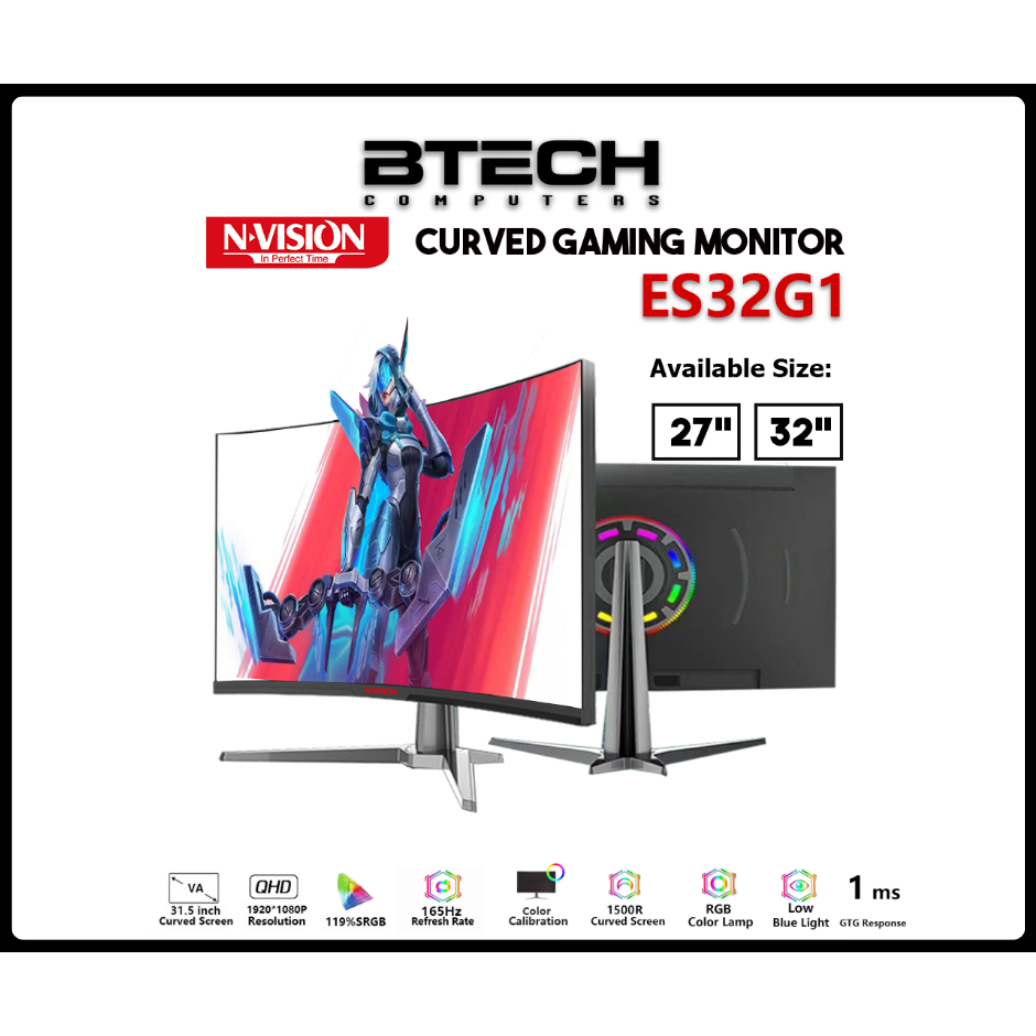 NVISION ES32G1 165HZ CURVED VA PANEL 32” WITH GAMING RGB LIGHT EFFECT ...