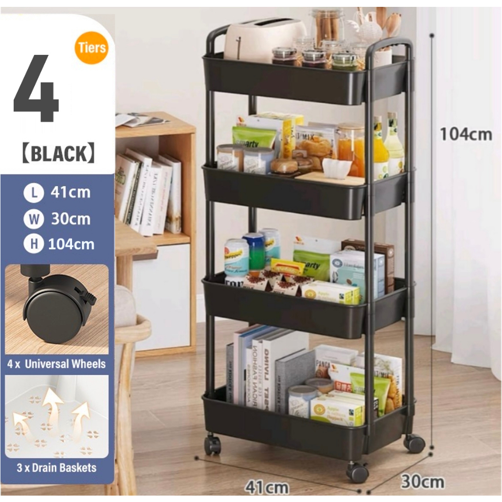 4 Tier Trolley Cart Organizer With Wheels kitchen Trolley Organizer for ...