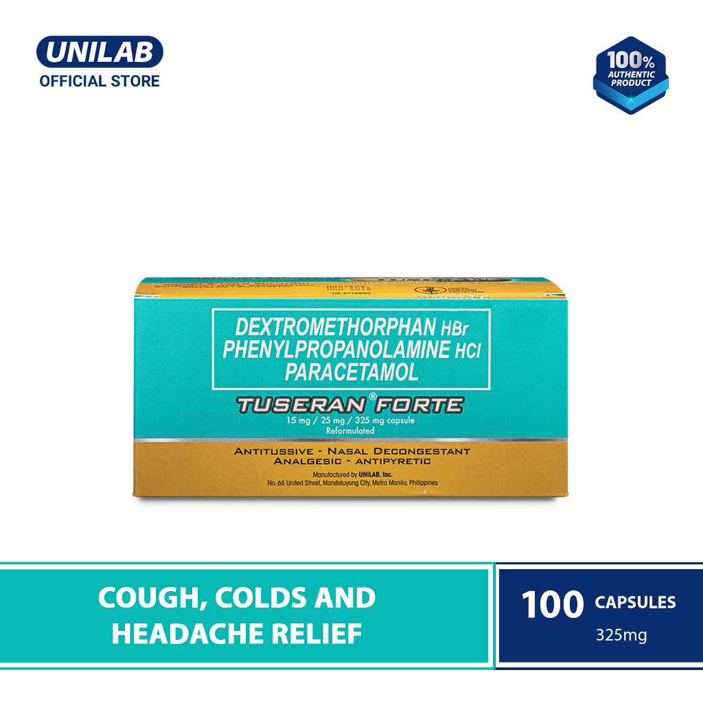 Unilab Tuseran Forte 100 Tablets - Medicine for Relief of Cough, Colds, and Headache | Shopee ...