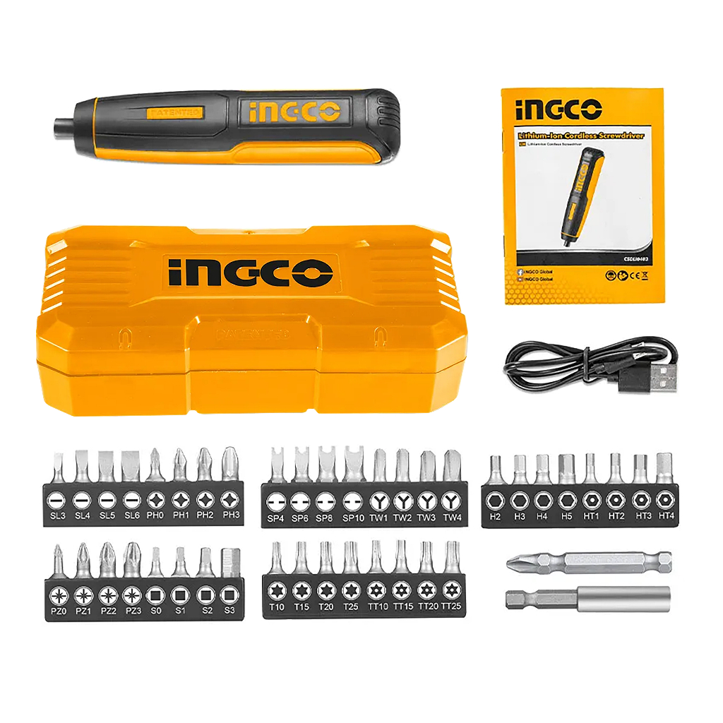 INGCO Lithium-Ion Cordless Screwdriver Set Portable Rechargeable Tool ...