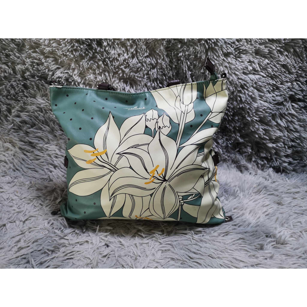 Hallmark Pastel Green Floral Leather Tote Bag | Shopee Philippines