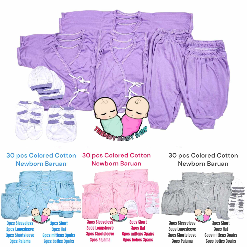 30PCS COLORED COTTON NEWBORN BARU BARUAN SET TIE SIDE | Shopee Philippines
