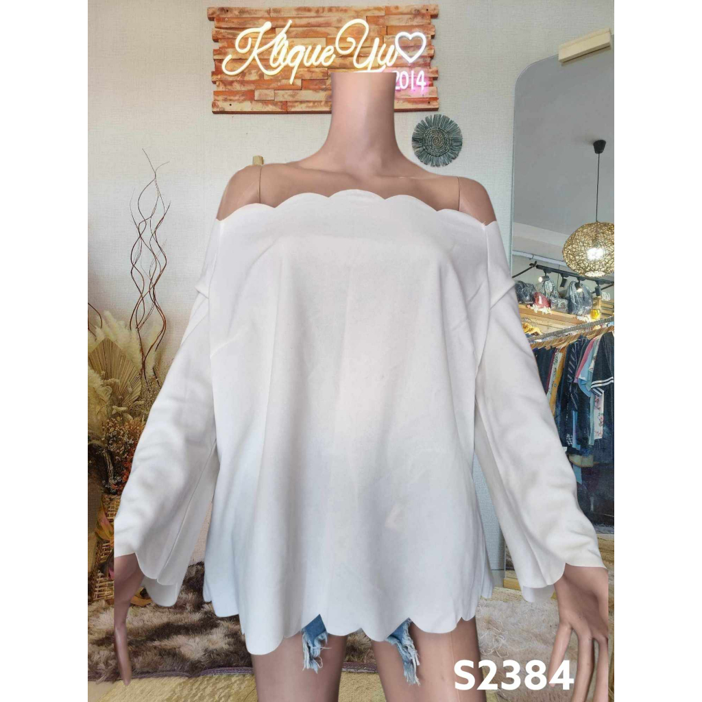 KYU S#2384 White Laser-Cut Scallop Plus Size Off Shoulder Blouse - CUT TAG | Shopee Philippines