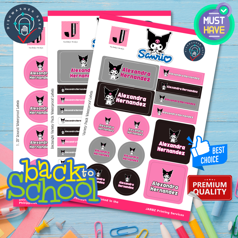 School Labels - SANRIO KUROMI - Dishwasher safe Labels - Daycare Labels ...