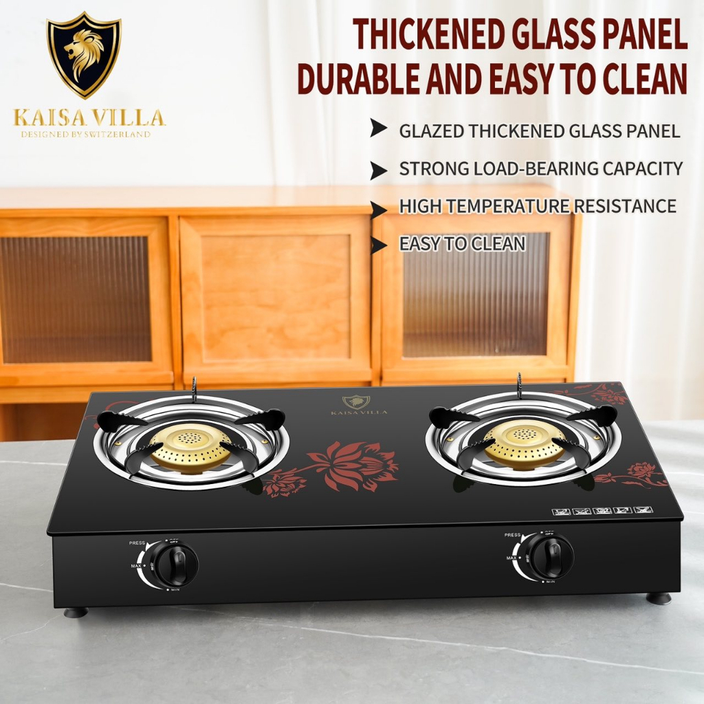 KaisaVilla Single & Double Burner Elegant Tempered Glass Gas Stove ...