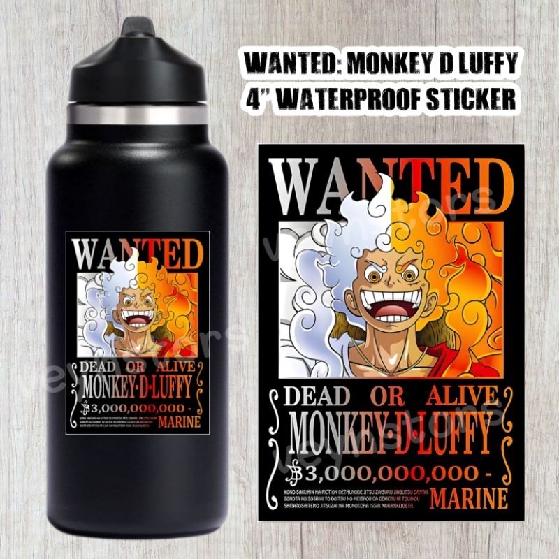WANTED MONKEY D LUFFY WATERPROOF VINYL STICKER FOR FLASK/TUMBLER ...