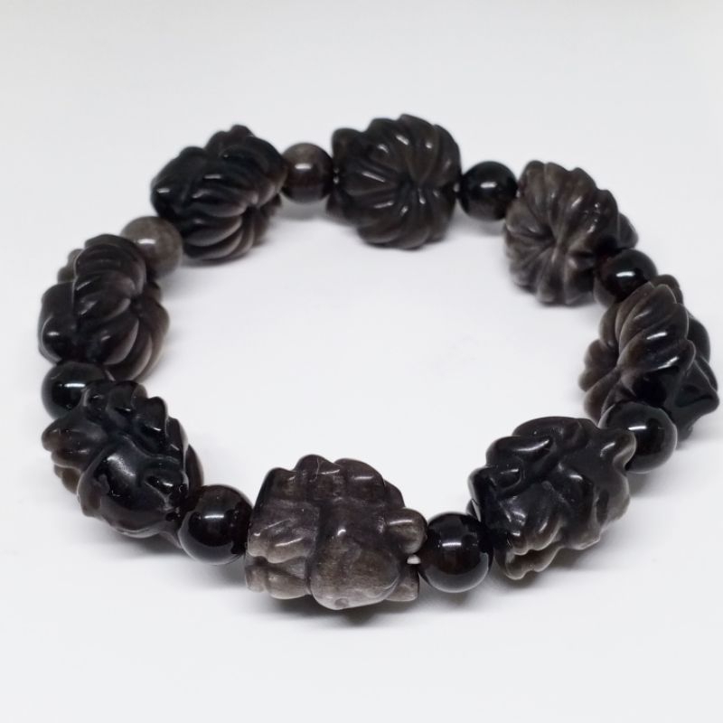 HQ 9 Tailed Fox Carved Silver Sheen Obsidian Bracelet | Shopee Philippines