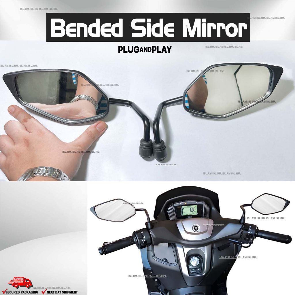 Yamaha Bended Side mirror 2pcs set Plug and Play type Color Black Big ...