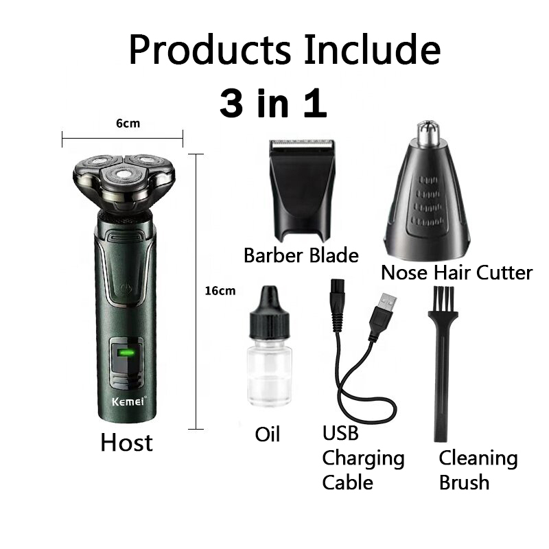 Kemei 3 in1 Rechargeable Electric Shaver Beard Facial Hair Trimmer Razor Shaver For men's KM ...
