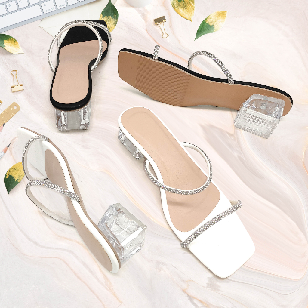 R&A857 1.5-Inch with Crystal Heels & Rhinestone Double Toe Straps Block ...