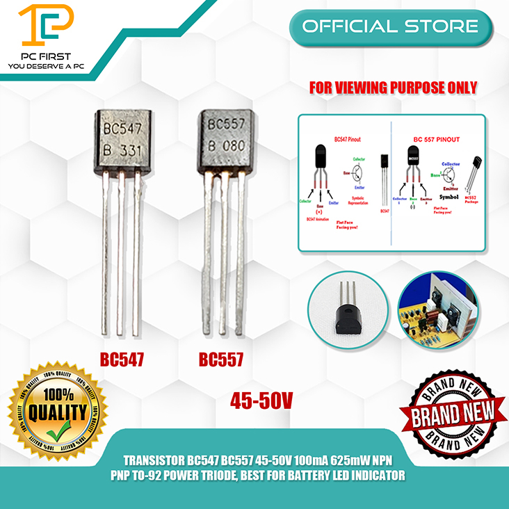 TRANSISTOR BC547 BC557 45-50V 100mA 625mW NPN PNP TO-92 POWER TRIODE ...