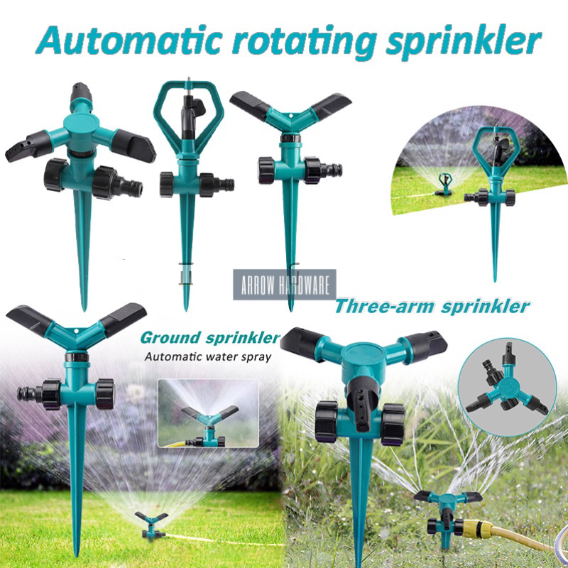 360 Degree Three Arm Automatic Rotating Irrigate Lawns Sprinkler Water ...