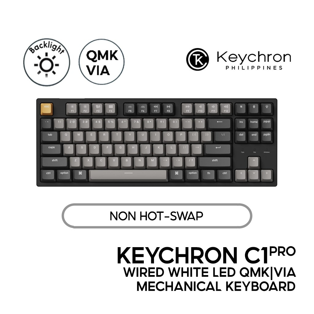Keychron C1 Pro QMK Mechanical Keyboard TKL, Wired, White LED, QMK ...