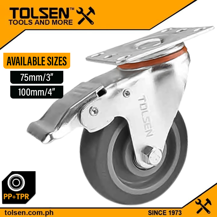 Tolsen Double Ball Bearing Universal PP+TPR Caster Wheel (3" 100kg | 4 ...