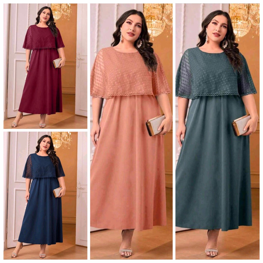 WLS fashion plus size plain maxi dress lace cape dress | Shopee Philippines