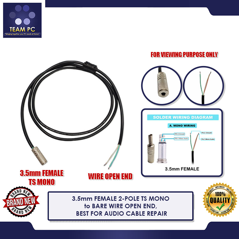 3.5mm FEMALE 2-POLE TS MONO to BARE WIRE OPEN END, BEST FOR AUDIO CABLE ...