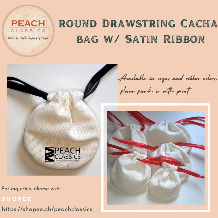 Round Drawstring Cacha Pouch Bag with satin ribbon for souvenir ...