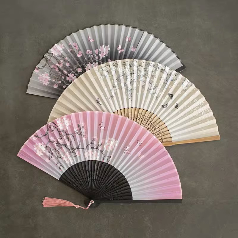 Floral Folding Hand Fan Vintage Style Silk Folding Fan Bamboo Flower ...