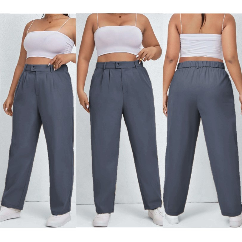 28-42 (8071) GREY Elasticated Waist Baston Slacks StraightLeg Office ...