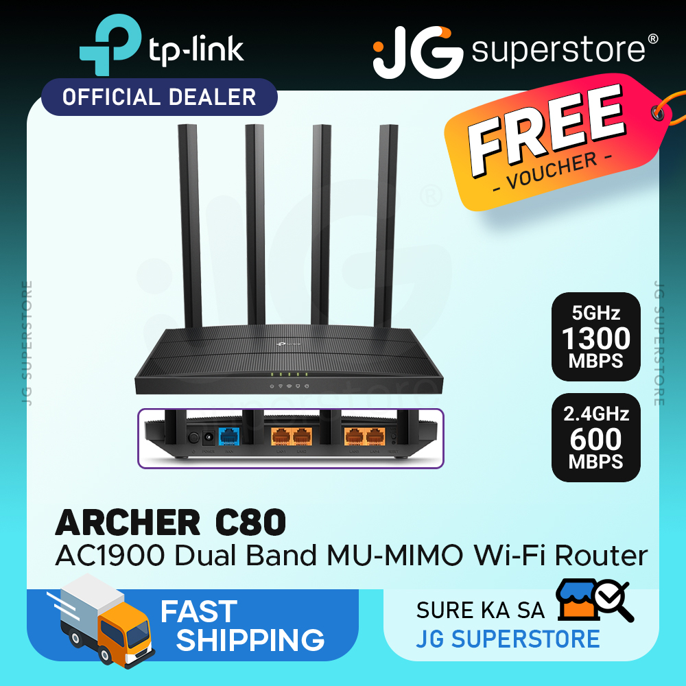TP-Link Archer C80 AC1900 Dual Band Gigabit MU-MIMO Wi-Fi Router 1300Mbps at 5GHz, 600Mbps at 2 ...