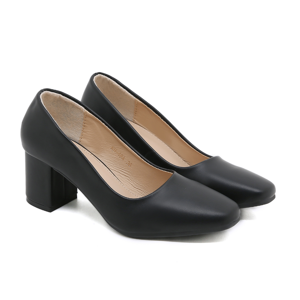 「KAEVE」2 INCH square toe leather black heels for women KH-48A | Shopee ...
