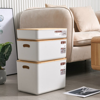 Multi-size White Simple Storage Box, Bamboo Lid Storage Box | Shopee ...