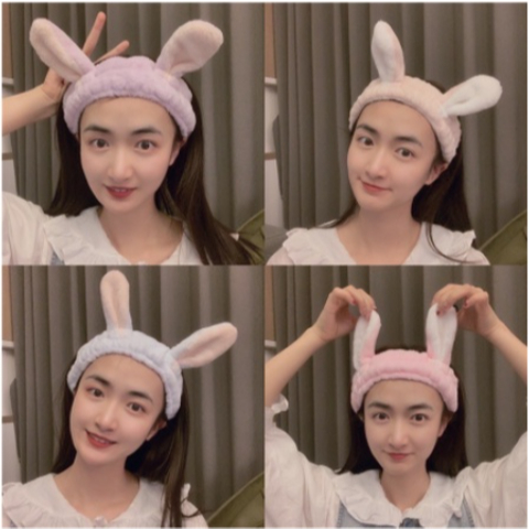 KOREAN BUNNY EAR FLUFFY HAIR TURBAN FACIAL WASHING HEADBAND MAKE UP ...
