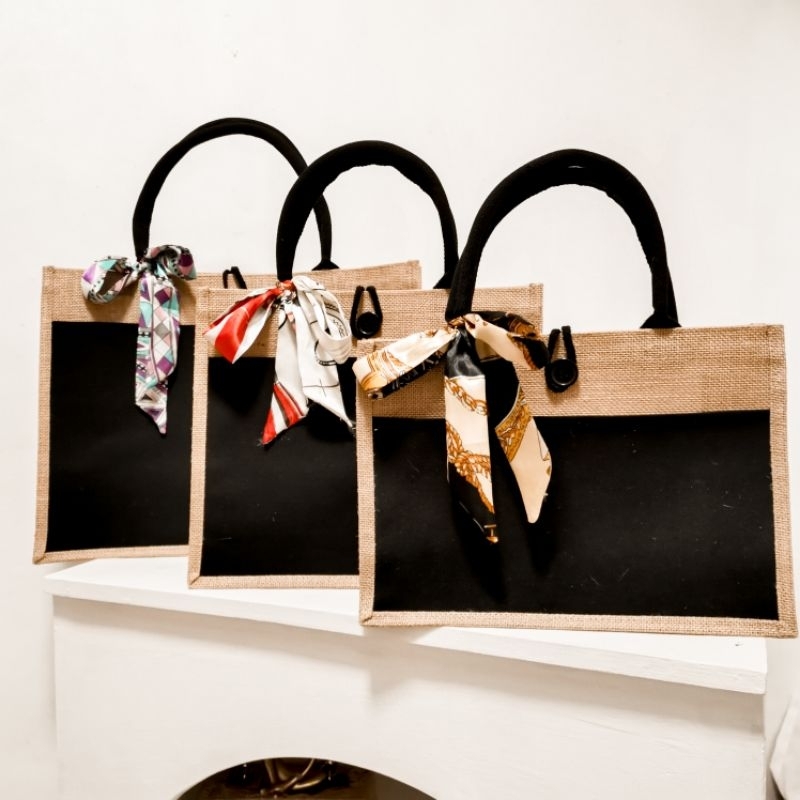 PLAIN ABACA BURLAP TOTE BAG with Pocket (Ribbon NOT INCLUDED) | Shopee ...