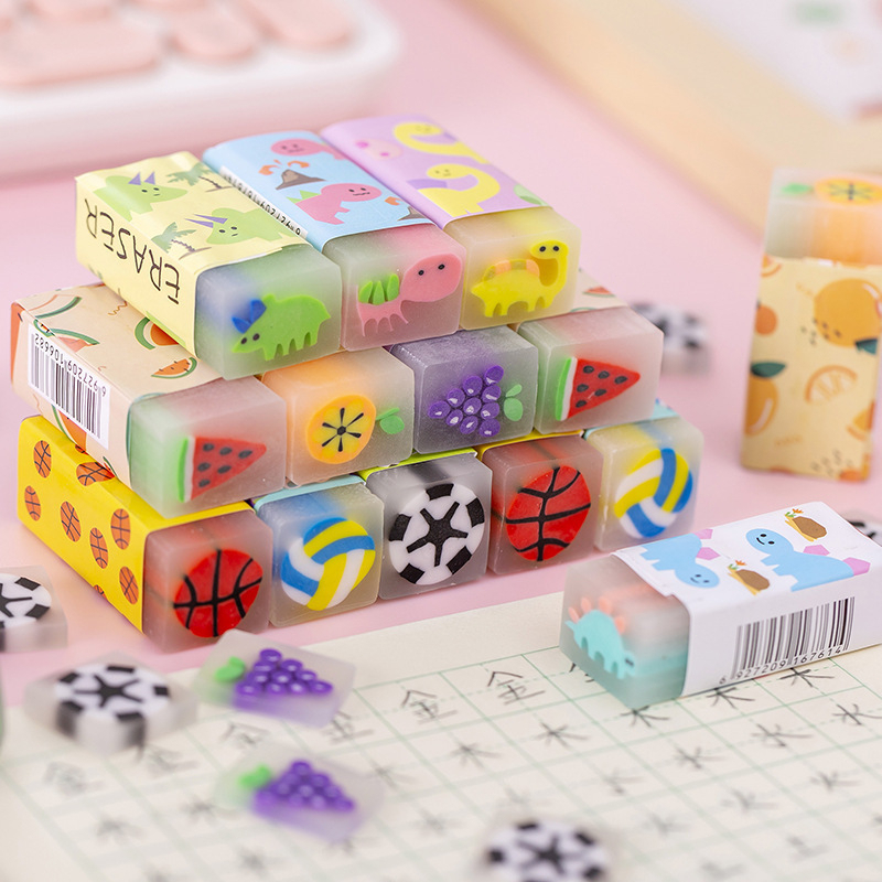 1PC Cartoon Eraser Dinosaur Fruit Flower Design School Office Supplies ...