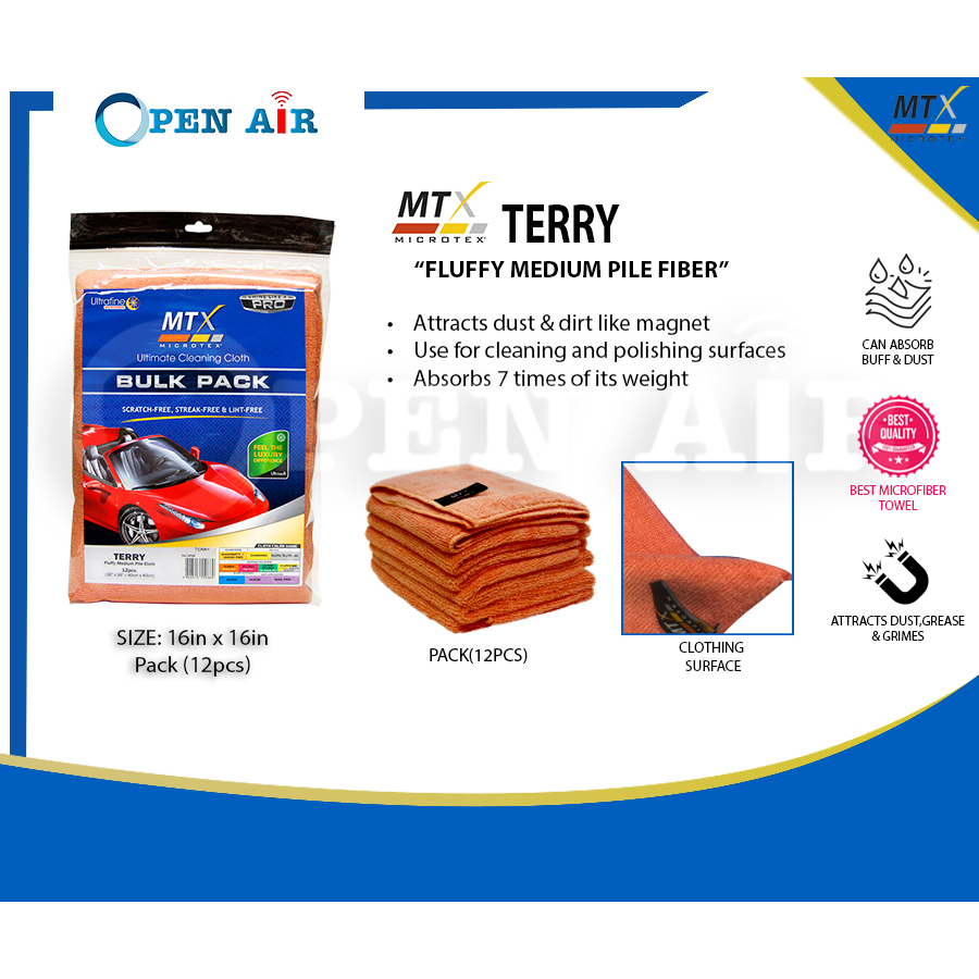 Microtex MTX TERRY Car Care Microfiber Cleaning Cloth Bulk Pack (12pcs ...