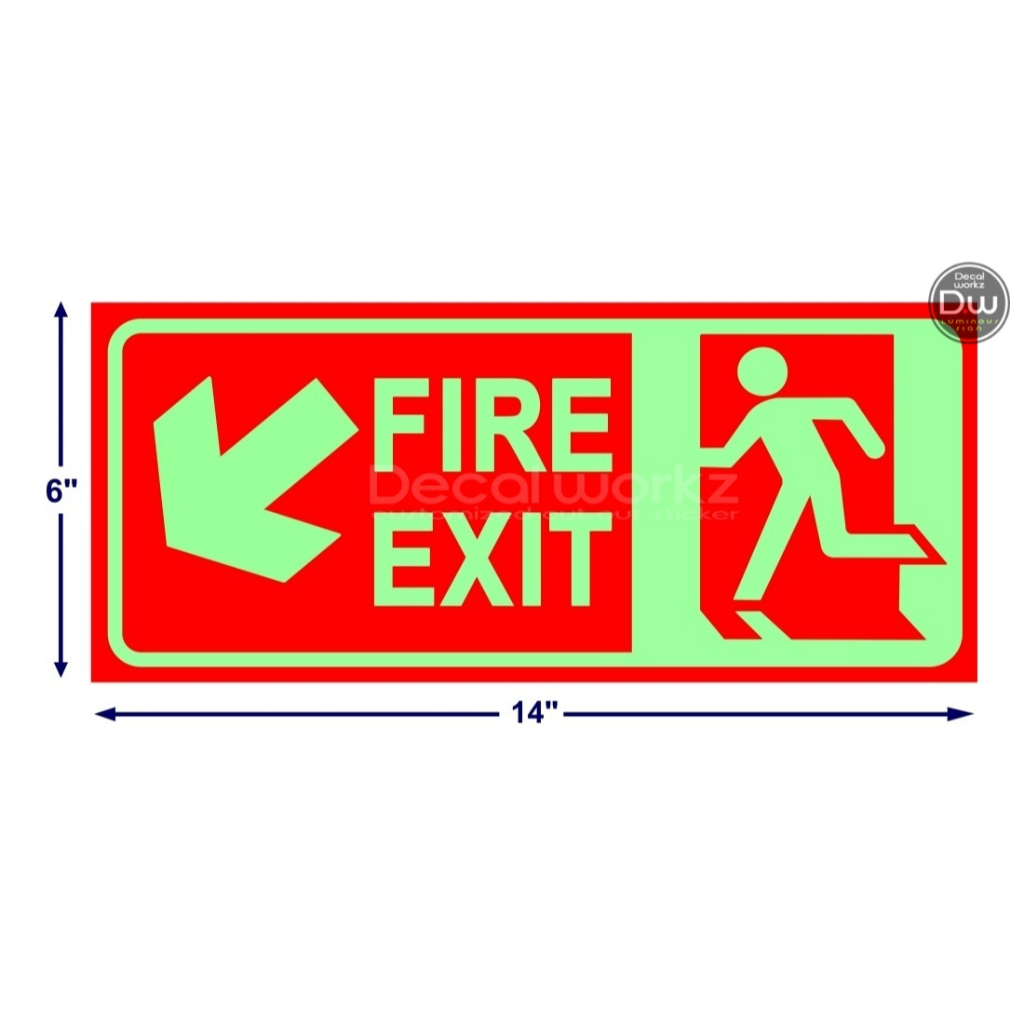 Luminous / Glow in the Dark Fire Exit Sign Red Background in 3mm Sintra ...