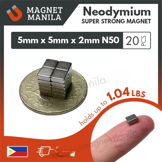 Magnet Manila 20pcs 5mm x 5mm x 2mm N50 Strong Neodymium Super Magnet ...
