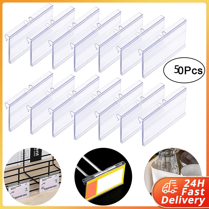 100pcs/50pcs/10pcs 6x4.2cm Clear Plastic Label Holders for Wire Shelf ...