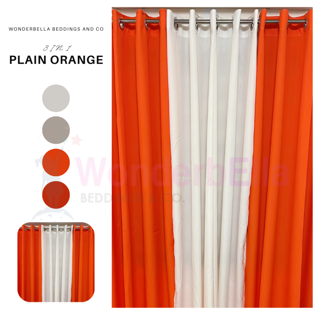 Plain Orange Curtain - 3 in 1 Ring Kurtina for Window Home Decoration ...