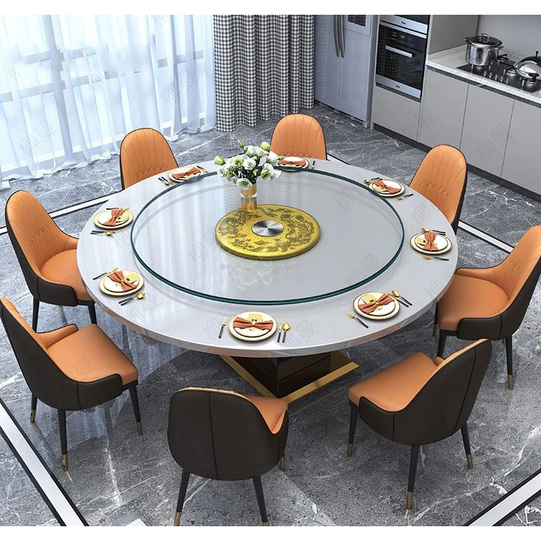 Hotel restaurant canteen dining table round tempered glass countertop ...
