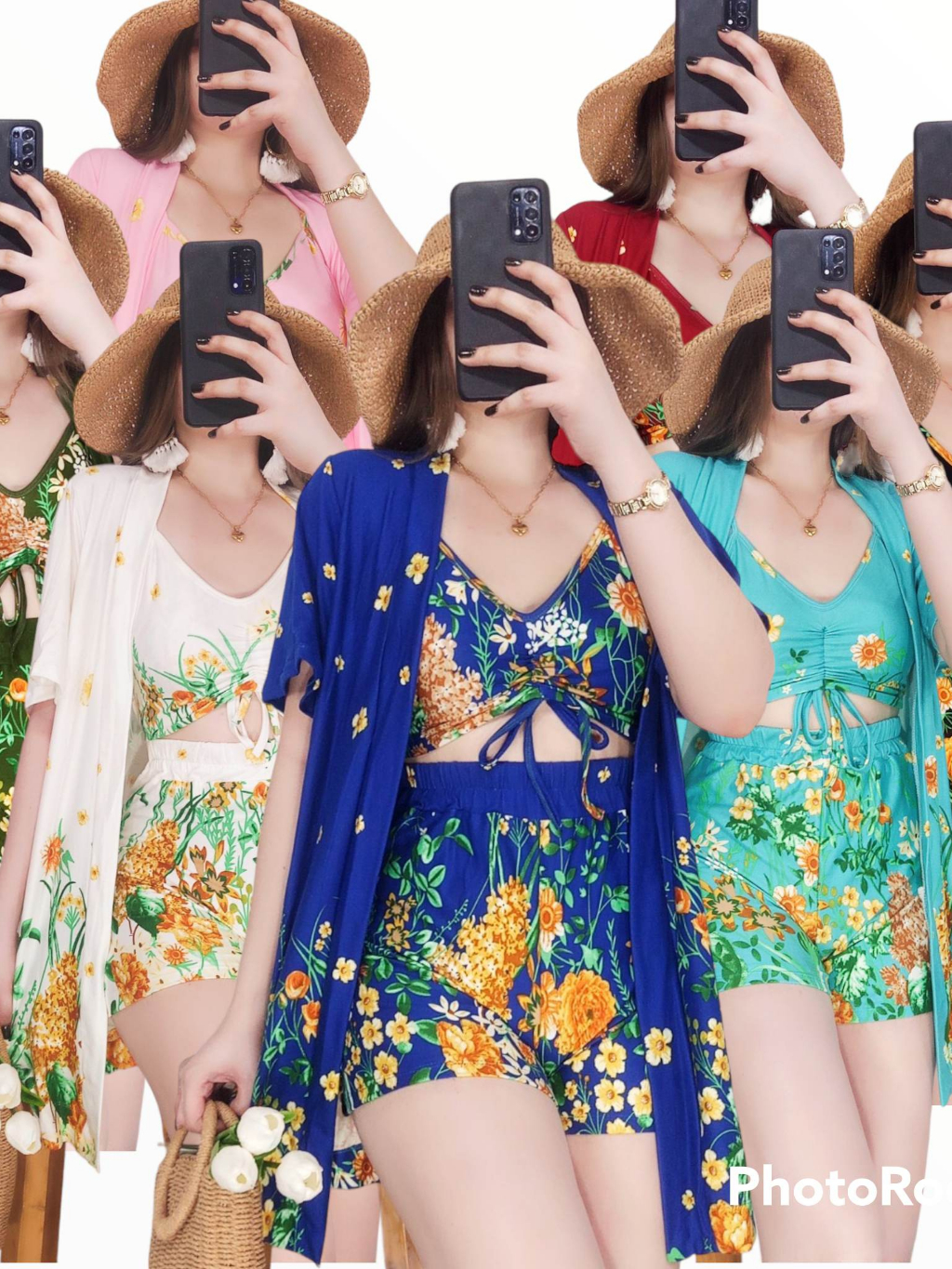 CHUCHAY 3 IN 1 KIMONO SUMMER OUTFIT SETS KIMOTO,TOP AND SHORT COTTON FREESIZE SMALL TO LARGE ...