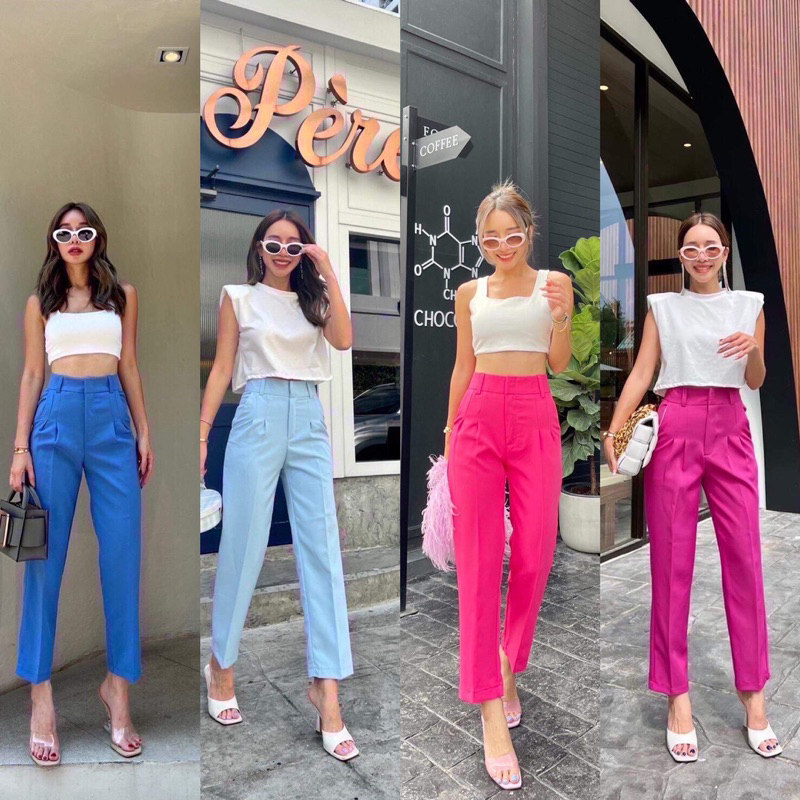 Promthong Highwaisted trouser pants/super thick fabric | Shopee Philippines