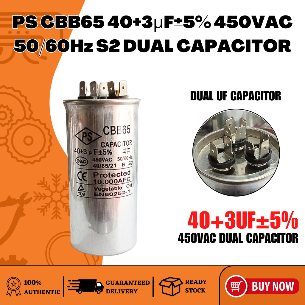 4HMC [ GENERIC ] PS CBB65 40+3µF±5% 450VAC 50/60Hz S2 DUAL CAPACITOR ...