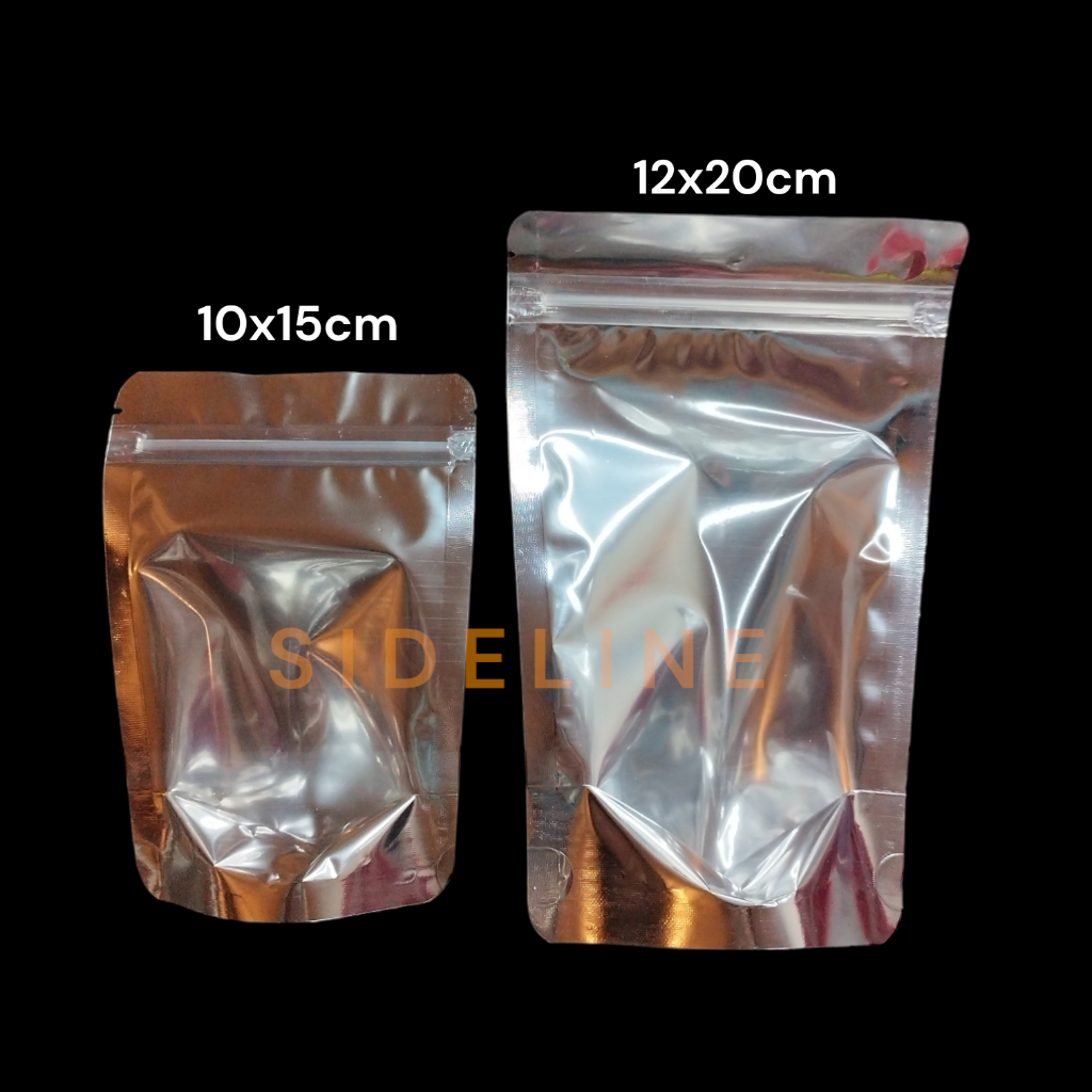 Silver Stand Up Pouch with Zip Lock Packaging Ziplock Resealable Half Clear half silver | Shopee ...