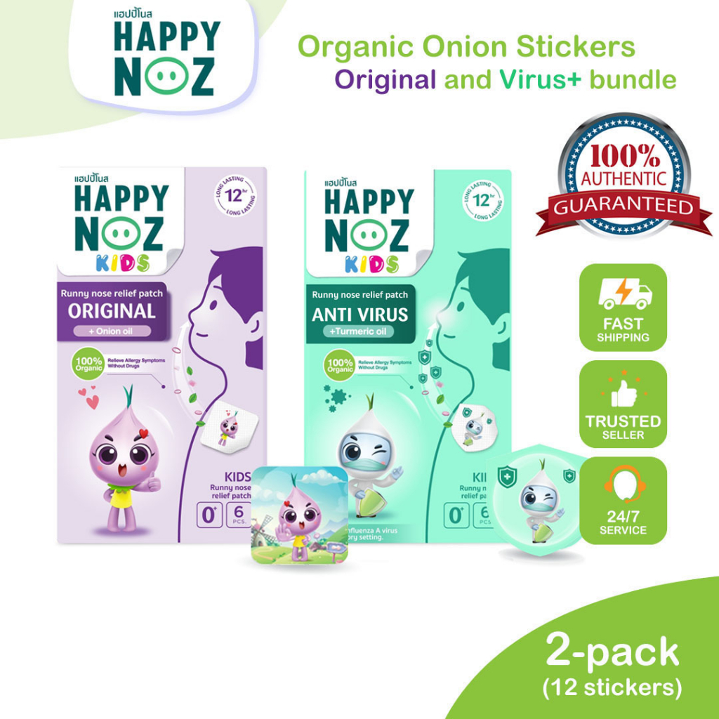 Happy Noz Bundle - Organic Onion Sticker - Essential Oil Onion Oil Aromatherapy Breath Easier ...
