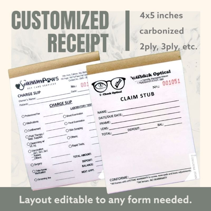 CUSTOMIZED CARBONIZED FORMS AND RECEIPT 4x5 SMALL SIZE (BUNDLE ...